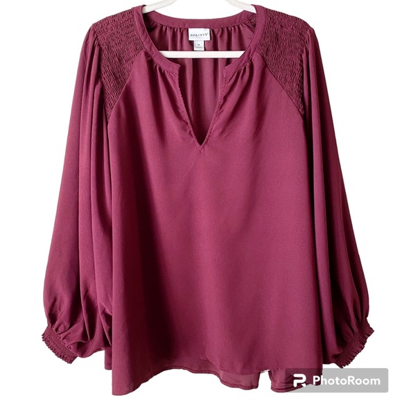 Ava & Viv | Tops | Ava Viv Vneck Smocked Popover Blouse Top Balloon ...